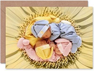 Wee Blue Coo Babys Schlafend Mitte Blume Blütenblätter Drillinge Geburtstagskarte