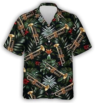 Keephen keephen Instruments de Musique Chemise Hawaiienne Femmes/Hommes Trompette Impression 3D Chemise &agrave; Boutons Tropical Plage Chemise pour &Eacute;t&eacute; Vacances