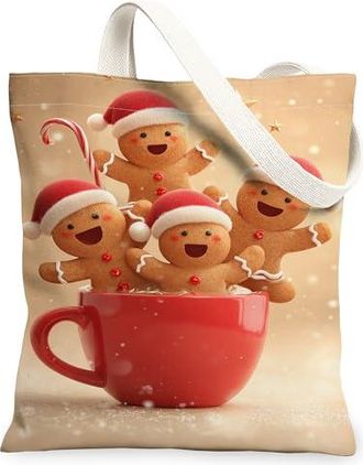 Generic Sacs fourre-tout en toile de pain d&eacute;pice de No&euml;l, r&eacute;utilisables, l&eacute;gers et lavables pour lhiver, pour la plage, le pique-nique, 33 x 38 cm