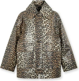 Ganni Femme, Vestes, Brun, Taille: 34 FR Veste L&eacute;opard en Coton Lamin&eacute;