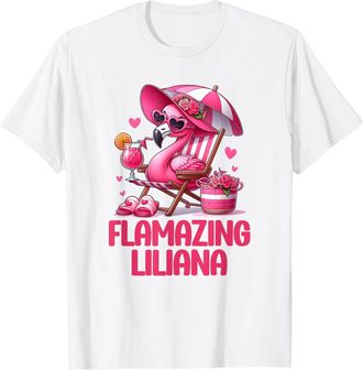 BDAZ Flamazing Liliana Pink Flamingo Tropical Beach Trip Damen T-Shirt