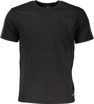 Cavalli Homme, Tops, Noir, Taille: M T-shirt à Manches Courtes et Col Rond avec Détail de Bande