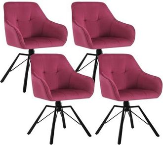 Woltu Chaise Pivotante à 360°, Lot de 4, Chaise Salle à Manger Scandinave, en Velours, Assise Rembourrée, Pieds en Métal, Bordeaux, BH365bd-4