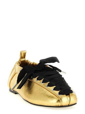 Ganni Metallic Lace-Up Ballet Flat - Gold