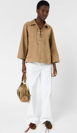 Gerard Darel Chemise &agrave; lacet en cuir velours - TILYA - Sable