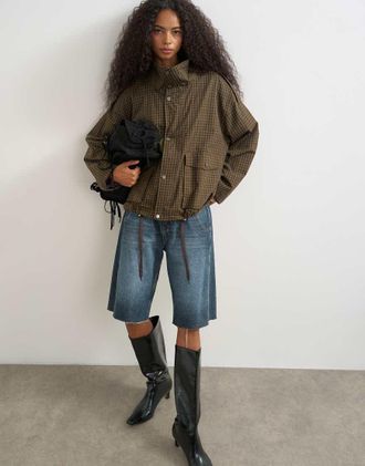 Topshop Trench mit Ballonsaum und Karomuster-Multi