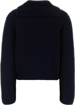 Ferragamo Womens Navy Blue Wool Blend Cardigan 2882300newnavy Exterior: Cashmere Maglieria Sweater