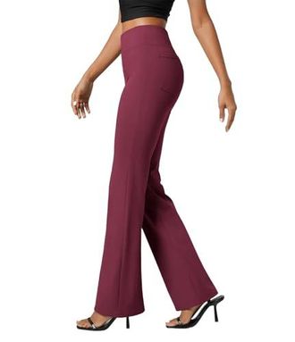 Generic Pantalon bootcut pour femme, leggings daffaires, tenue d&eacute;contract&eacute;e, taille haute, extensible dans les 4 sens, pantalon de bureau avec poche, rouge fo