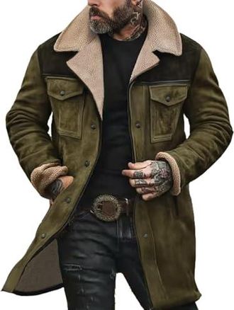 Generic Vestes western pour homme, vintage, cowboy, daim, confortable, col en peluche, manteau en cuir synthétique, fermeture éclair, haut dhiver doux et déco
