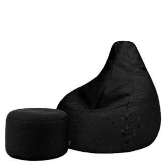 Icon Brand Performance Mesh Gaming Sitzsack mit Hocker, Schwarz, Webstoff, Sitzsack Erwachsene mit F&uuml;llung, Bean Bag, Gaming Stuhl, Lounge Sessel, Lounge Stuhl, 