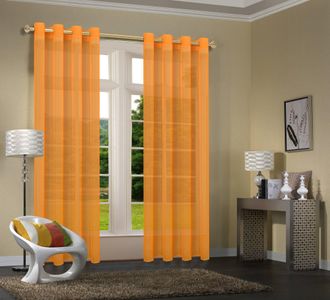 Primavera Uni -20332CN- 2er-Pack Orange Vorhang Transparent Gardinen Set Wohnzimmer Voile Vorhang Ösenvorhang HxB 245x140 cm mit Bleibandabschluß Orange