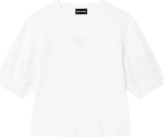 Emporio Armani Femme, Tops, Blanc, Taille: 42 FR T-shirt en coton Supima avec empi&egrave;cements en maille
