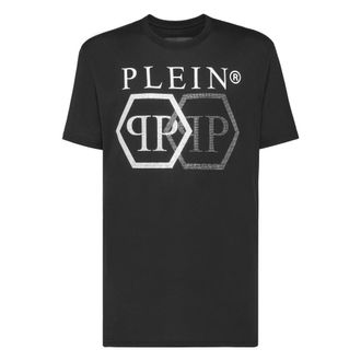 Philipp Plein Homme, Tops, Noir, Taille: 2XL T-Shirt Col Rond Hexagone