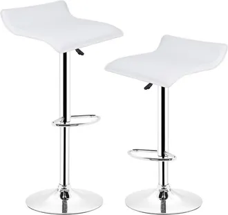 Oobest Aqrau Lot de 2 Tabourets de Bar, Chaise de Bar R&eacute;glables Hauteur, Pivotant 360&deg;, Pi&egrave;tement chrom&eacute;, Blanc