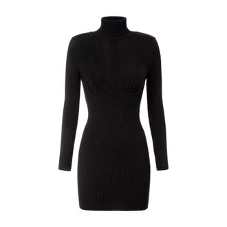 Elisabetta Franchi Femme, Robes, Noir, Taille: 42 FR Robe Pull Col Roul&eacute; en Maille