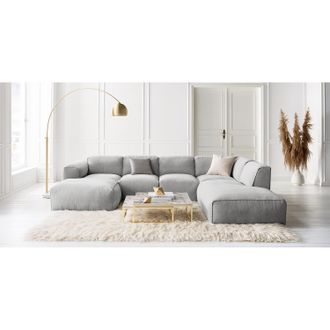 Studio Copenhagen home24 Wohnlandschaft Grau Webstoff Saia 325 x 71 x 235cm Longchair davorstehend links / Ottomane rechts Modern