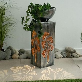 Globo Lighting Dekos&auml;ule mit Pflanzschale und Beleuchtung Solar S&auml;ulenleuchte Au&szlig;en Pflanzs&auml;ule mit Schale Metall, Lichteffekt, 1x LED warmwei&szlig;, H 59 cm, Garten