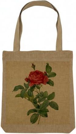 Fabulous Sac Shopping Tote Bag Aspect Lin - Rose Planche Illustration Botanique Ancienne Fleurs - Sac de Courses Toile Epaisse 360g Beige Naturel Cabas Port&eacute; E