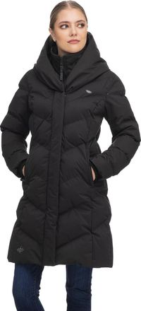 Ragwear NATALKA Damen Frauen Mantel,Parka,Steppmantel,lange Jacke,Stehkragen,wasserdicht,Schwarz,XL