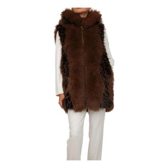 Fracomina Pelzweste Hoodie Marrone - - Jackets - Damen - Braun - XS