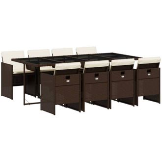 vidaXL Ensemble &agrave; manger de jardin et coussins 9 pcs marron poly rotin - Vidaxl