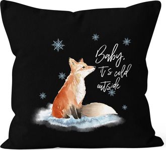 Autiga Kissenbezug Baby its Cold Outside Fuchs Winter Kissen-H&uuml;lle Weihnachten Schnee Fox schwarz 40cm x 40cm