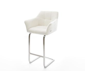 DELIFE Barstuhl Yulo-Flex Boucl&eacute; Soft Beige Freischwinger Flach Edelstahl Silberfarben, Barst&uuml;hle