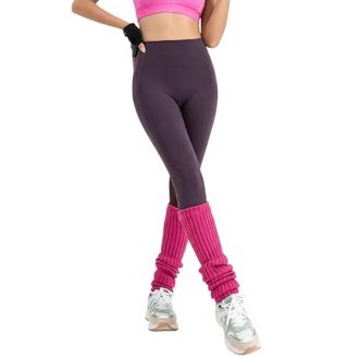 Generic Y2K Harajuku Jambi&egrave;res longues et souples en tricot c&ocirc;tel&eacute; uni pour femme, rose rouge, taille unique