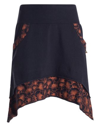 vishes Alternative Bekleidung - Damen mini Rock Baumwolle Blumen-Muster extra breiter Bund mit Kordel-Zug und Taschen schwarz-orange 38