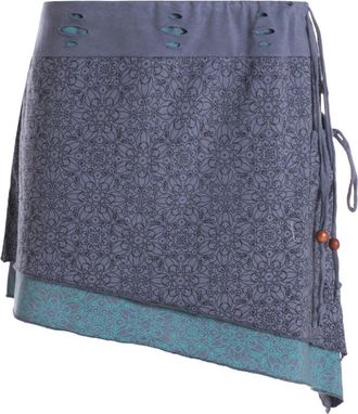 vishes Alternative Bekleidung - Damen Mini-Rock Baumwolle Blumen-Muster extra breiter Bund mit Kordel-Zug und Taschen grau 38