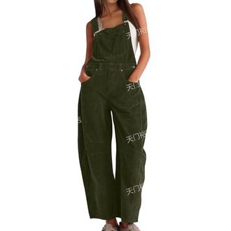 Generic Salopette ample en velours c&ocirc;tel&eacute; pour femme, combinaison r&eacute;glable avec poches, vert olive, XXL