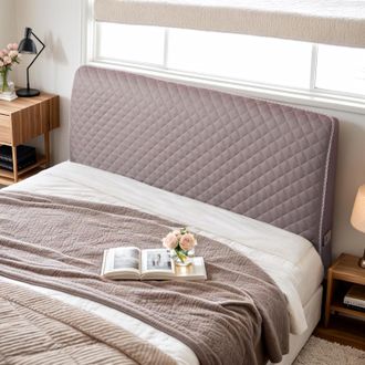 Generic Gepolsterter Samt-Kopfteilschutz, waschbar, weich, dehnbar, modernes Design, Doppelbett, Einzelbett, Kingsize, Dicker Komplettbezug(D,130cm)