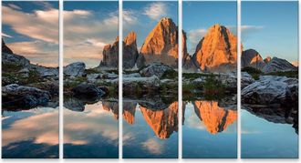 Islandburner Bild Bilder auf Leinwand Drei Zinnen oder Tre Cime di Lavaredo mit Reflexion im See bei Sonnenuntergang, Dolomiten, Südtirol, italienische Alpen, Euro