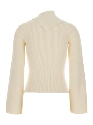 Elisabetta Franchi Womens Knit Top Long-Sleeved White Technical Fabric Tops