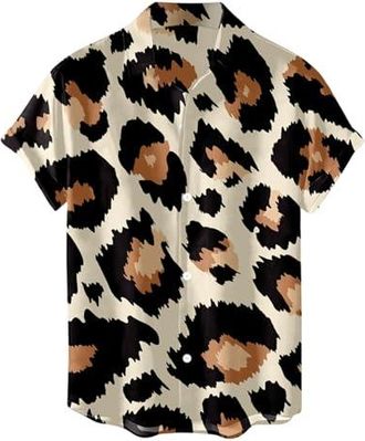 Generic Chemise hawa&iuml;enne d&eacute;contract&eacute;e pour homme - Motif palmier hawa&iuml;en - Pour croisi&egrave;re, plage tropicale - Chemise &agrave; manches courtes boutonn&eacute;e - Tendance -