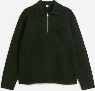 Arket Gestricktes Polohemd Aus Wolle Mit Rei&szlig;verschluss -Gr&uuml;n