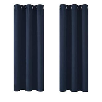 Deconovo Rideaux Occultants Isolant Thermique Anti Froid, Design Moderne &agrave; Oeillets, 107&times;138 CM, Bleu Marine, Rideaux pour Salon et Chambre, 2 Pi&egrave;ces