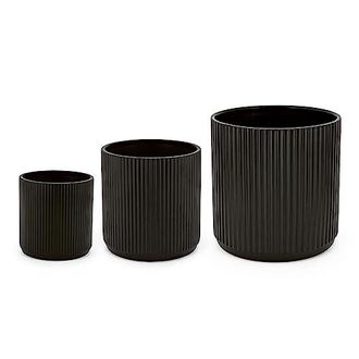 Amazon Basics Ronde Pots en céramique de différentes tailles, aspect rainuré, 3 pièces, Noir, 15.2 cm, 20.3 cm et 25.4 cm