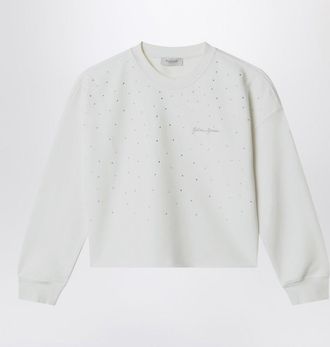 Golden Goose White cotton sweatshirt with rhinestones