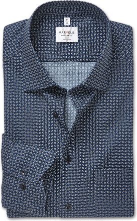 Marvelis Herren Businesshemd Langarm 722584,Rotationsdruck,Modern Fit,New Kent,Marine 18,42