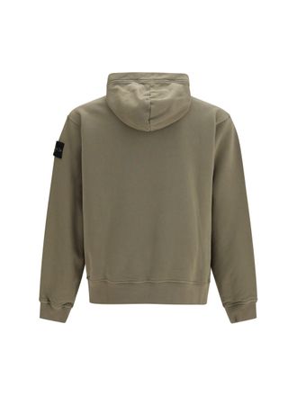 Stone Island Mens Hooded Sweatshirt With Front Pocket Military Green Cotton Sweatshirts Sweater