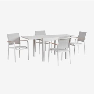 Sklum Ensemble de table rectangulaire 90-180x90 cm extensible en aluminium Starmi et 4 chaises de jardin empilables en aluminium Arche SKLUM Blanc Gardenia