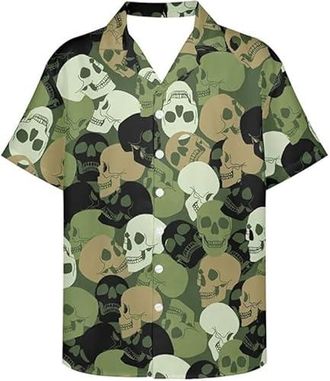 Keephen Squelette Camouflage Chasse Impression 3D Femmes Hommes Chemises Hawaiiennes Casual Plage &Eacute;t&eacute; Manches Courtes Chemises &agrave; Boutons