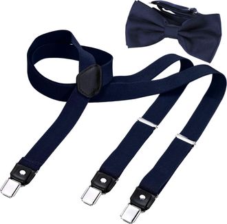 DonDon Hosentr&auml;ger und Fliege Set f&uuml;r Damen und Herren, Y-Form, 2,5 cm breit, handgefertigt - Elegantes Accessoire f&uuml;r Hochzeit, Party, Smoking, Dunkelblau