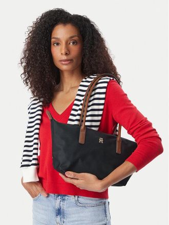 Tommy Hilfiger Handtasche Popette East West Tote AW0AW19211 Schwarz