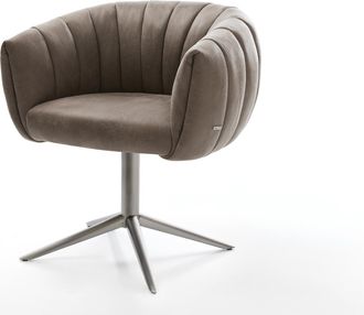 DELIFE Drehstuhl Jada-Flex Mikrofaser Taupe Vintage Fu&szlig;kreuz Graphit 360&deg; drehbar Wippfunktion Taschenfederkern, Esszimmerst&uuml;hle