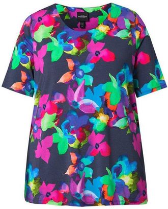 Ulla Popken T-Shirt Slinky-Shirt Bl&uuml;ten A-Linie Rundhals Halbarm