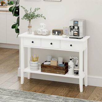 Soges Soges Table console 100CM avec &eacute;tag&egrave;res ouvertes Table console &agrave; 2 niveaux avec 3 tiroirs petite coiffeuse table &agrave; bouche &eacute;troite adapt&eacute;e &agrave; lentr&eacute;e