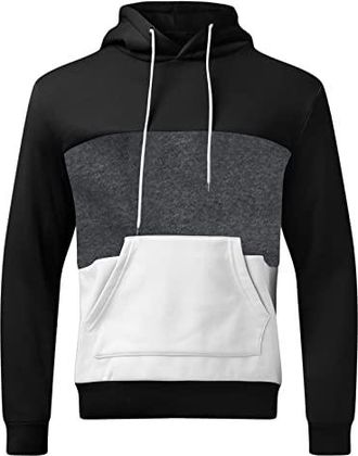 Generic Sweat &agrave; capuche de travail pour homme - Sweat &agrave; capuche en patchwork avec bloc de couleurs - Pull &agrave; capuche ample avec cordon de serrage - Sweat &agrave; cap