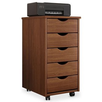 IDIMEX Rollcontainer Lagos mit 5 Schubladen, Kastanie Farben - B&uuml;rocontainer aus Massivholz, kompakte Ma&szlig;e, praktische Aufbewahrungsl&ouml;sung, robuste Verarbeit